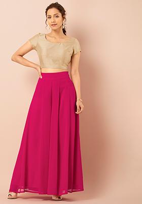 Buy Women Fuschia Pink Flared Palazzo Pants - RTW - Indya