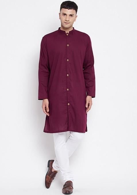 Buy Men Maroon Mandarin Collar Kurta - 17935512 - Kurtas for Men - Indya