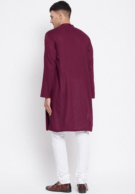 Buy Men Maroon Mandarin Collar Kurta - 17935512 - Kurtas for Men - Indya