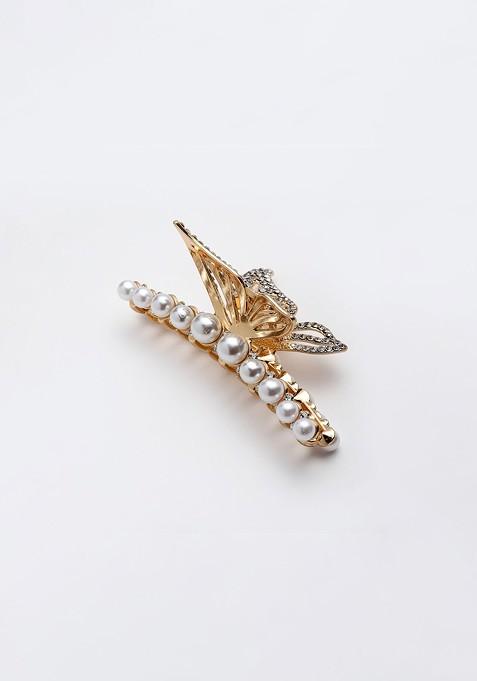 Buy Women Women Gold Toned And White Embellished Claw Clip - 18116228 ...