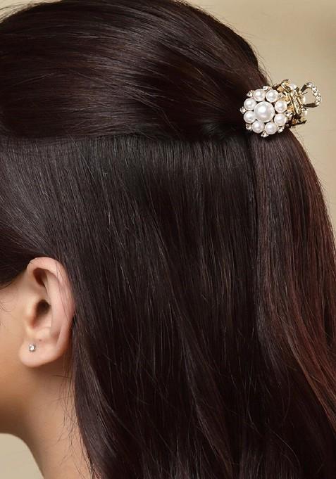 Buy Women Women Gold Toned And White Embellished Claw Clip - 19304628 ...
