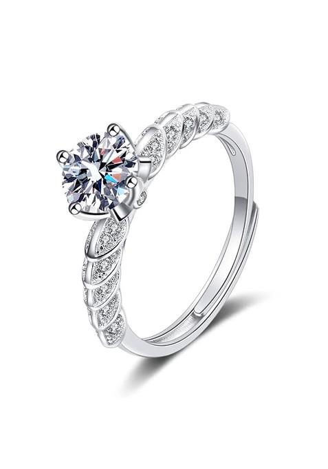 Buy Women Women Silver Plated Crystal Studded Adjustable Finger Ring ...