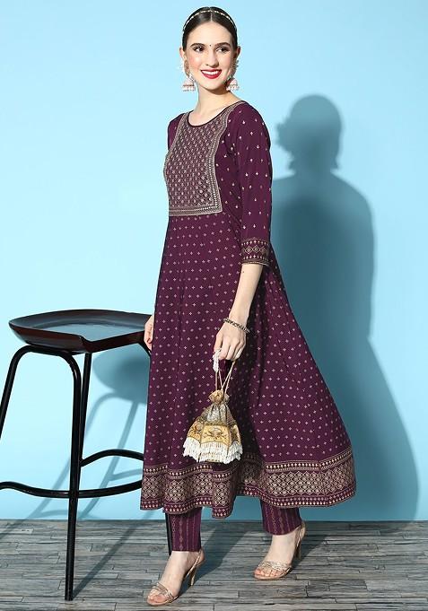 Buy Women Women Ethnic Motifs Poly Crepe Hyper Texture Kurta Set ...