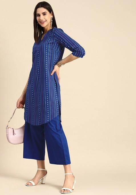 Buy Women Printed Pure Cotton Indigo Kurta With Palazzos - 21126828 ...