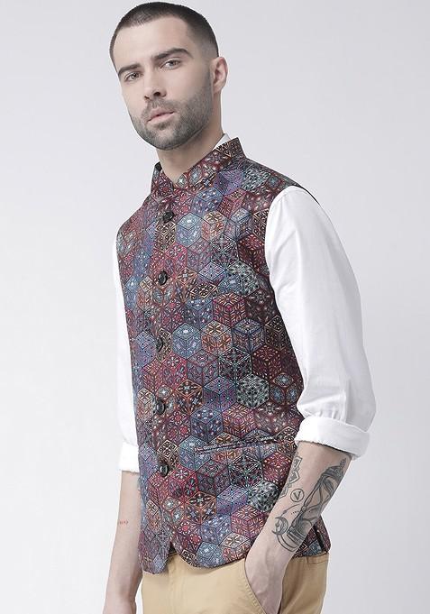 Buy Printed Formal Nehru Jacket - 21563840 - Nehru Jackets & Sets - Indya