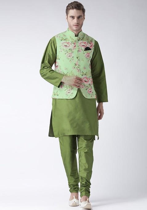 Buy Mandarin Collar Kurta With Churidar And Nehru Jacket - 21664212 ...
