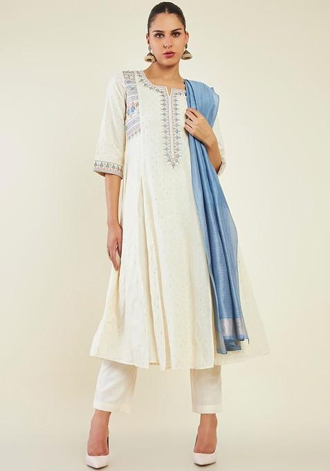 Buy Women Ethnic Motifs Embroidered Thread Work Pure Cotton Kurta With ...