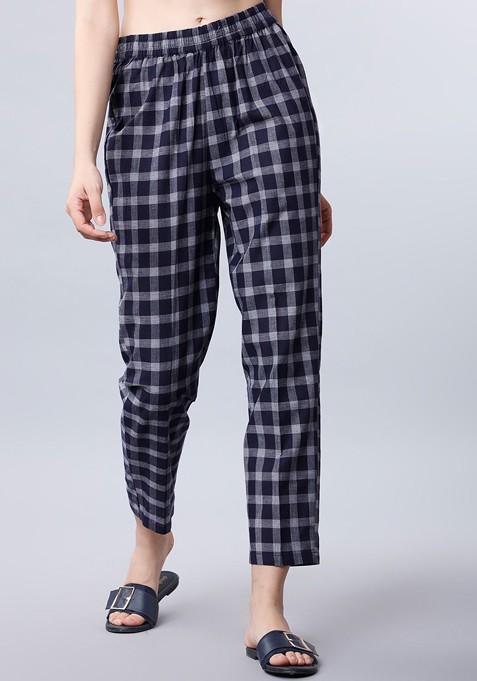 Buy Women Women Checked Trousers - 30760323 - Fitted Pants - Indya