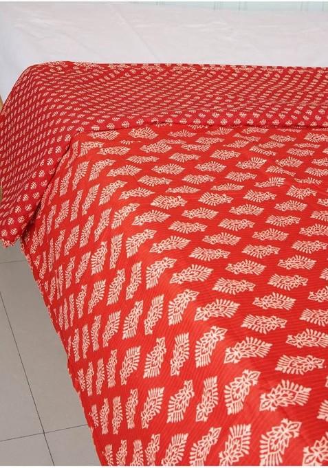 Buy Women Block Print Story Red And White Ethnic Motifs AC Room 210 GSM ...