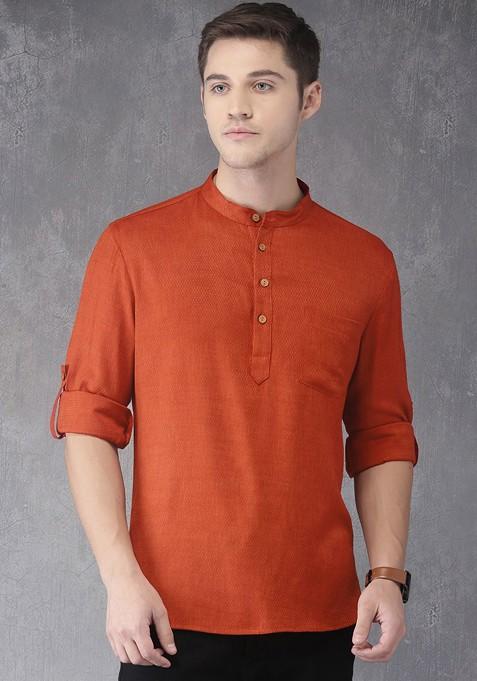 Buy Men Rust Solid Straight Kurta - 9367419 - Kurtas for Men - Indya