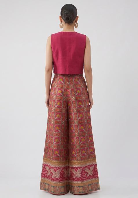 Buy Women Magenta Pink Printed Silk Fusion Set - AIF07804 - Sets - Indya