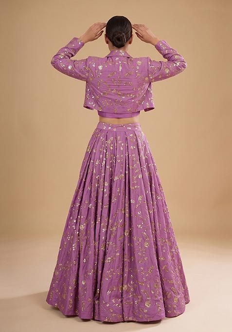 Buy Women Mauve Embroidered Crepe Lehenga Set - AIL09470 - Light ...