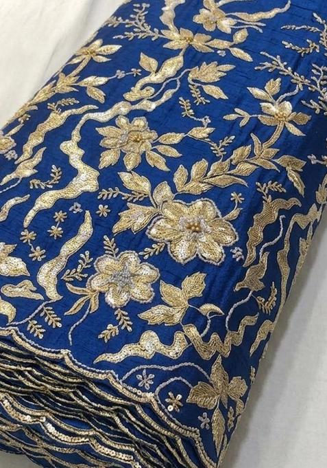 Buy Women Navy Blue Embroidered Georgette Pre Draped Saree Set ...