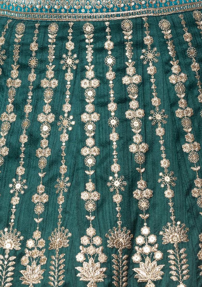Buy Women Deep Green Floral Zari Sequin Embroidered Bridal Lehenga Set