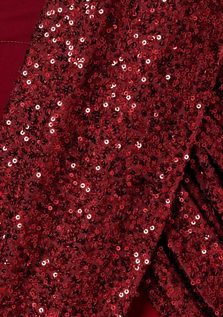 Buy Women Maroon Sequin Embroidered Pre-Stitched Saree Set With Sequin ...