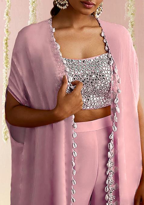 Buy Women Pink Jacket Set With Hand Embroidered Blouse And Sharara ...