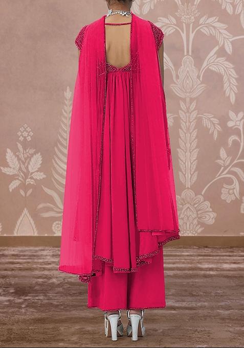 Buy Women Pink Palazzo Set With Hand Embroidered Kurta And Dupatta ...