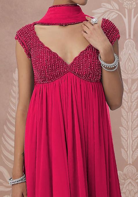 Buy Women Pink Palazzo Set With Hand Embroidered Kurta And Dupatta ...