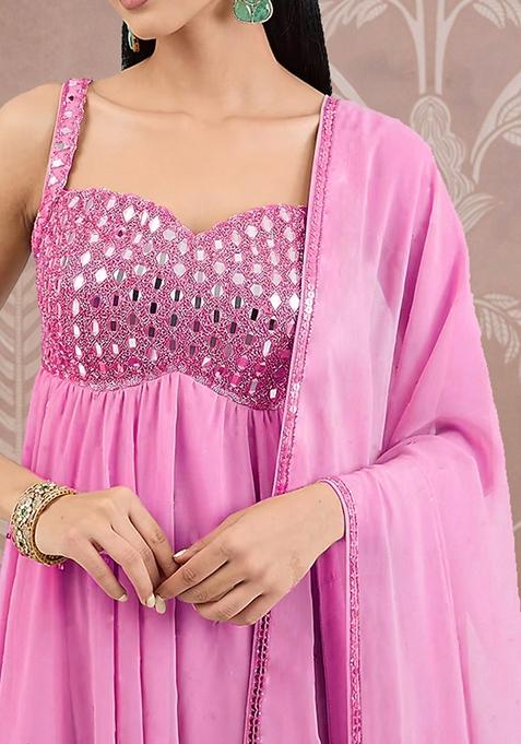 Buy Women Pink Palazzo Set With Hand Embroidered Kurta And Dupatta ...