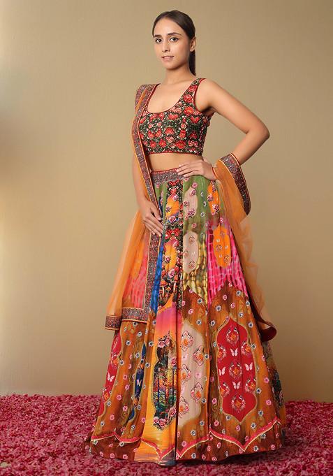 Buy Women Multi Lehenga Set With Hand Embroidered Blouse And Dupatta ...