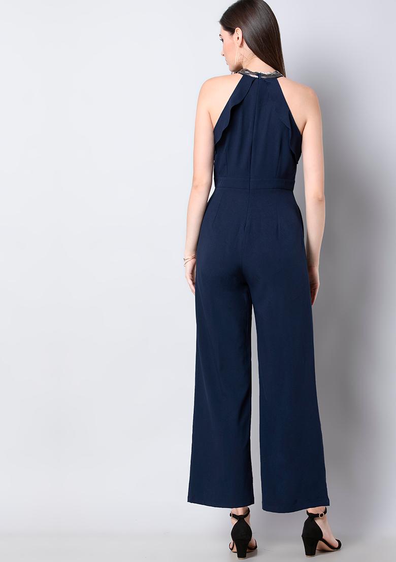 Buy Women Navy Embellished Halter Jumpsuit Date Night Dress Online