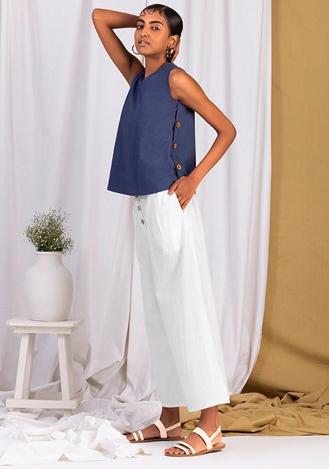 Buy Women Indigo Cotton Side Button Top - ETP00037 - All Year Festive ...