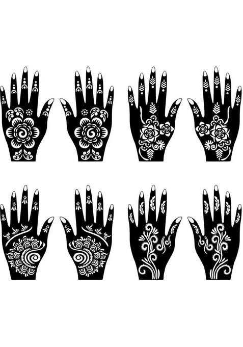 Buy Women Combo Mehndi Stencil Sticker For Hand And Finger With ...