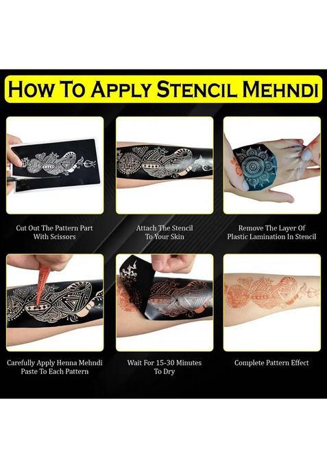 Buy Women Combo Mehndi Stencil Sticker For Hand And Finger With ...