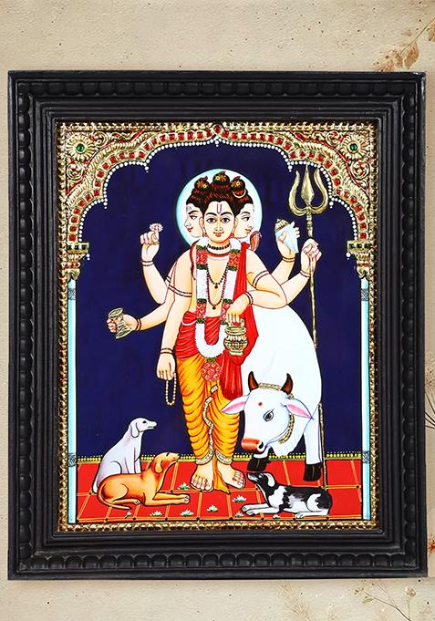 Buy Women Lord Dattatreya With Cows Tanjore Painting 24 Karat Gold Work ...