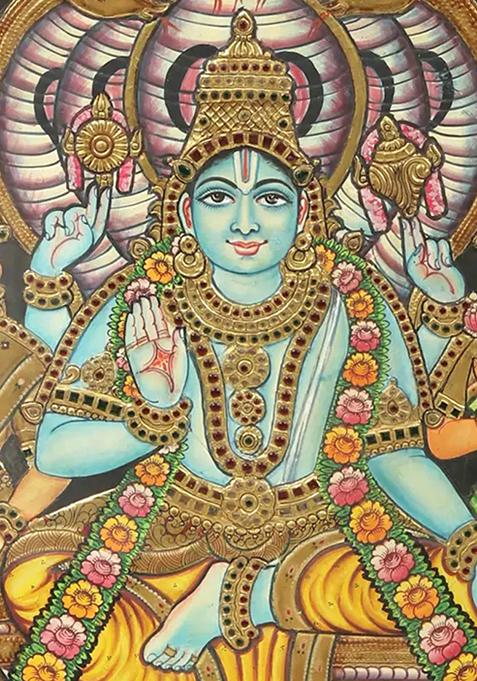Buy Women Lord Vishnu With Bhu Devi Shri Devi Tanjore Painting Gold ...