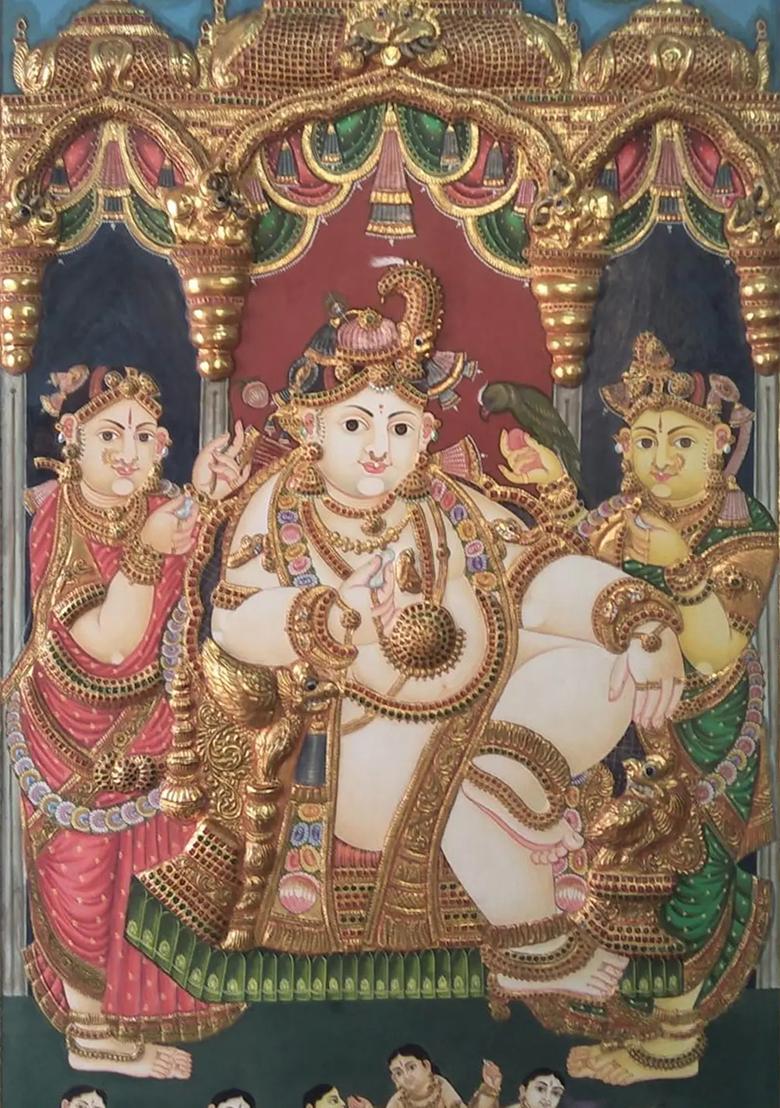 Buy Women Lord Krishna With Rukmini And Satyabhama Tanjore Painting ...