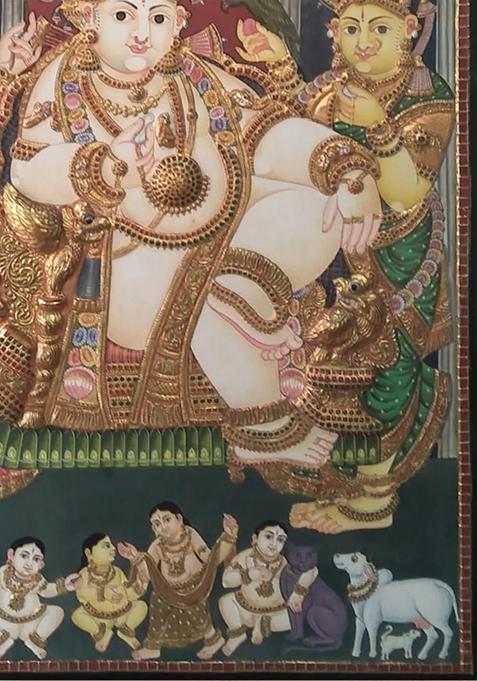Buy Women Lord Krishna With Rukmini And Satyabhama Tanjore Painting ...