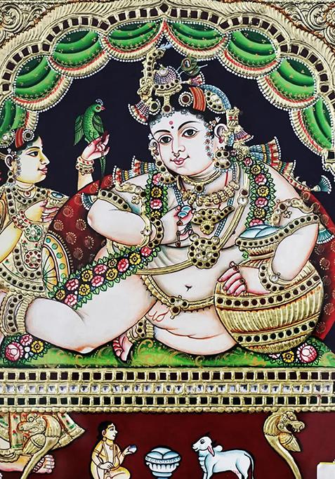 Buy Women Bal Krishna Enjoying Butterframed Tanjore Painting - HPT00436 ...