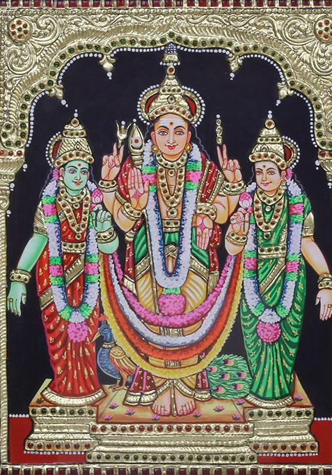 Buy Women Standing Lord Murugan Tanjore Painting With Devasena Valli ...