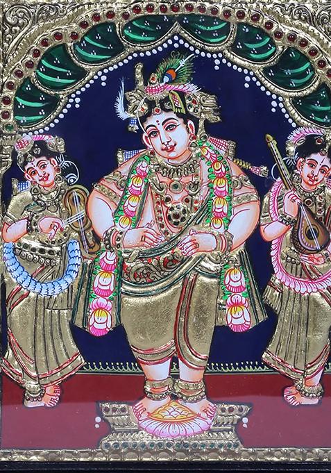 Buy Women Standing Navaneeta Krishna Tanjore Painting 24K Gold ...