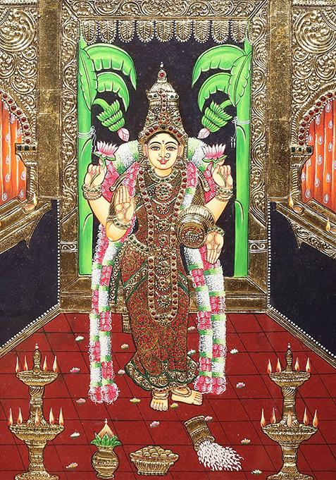 Buy Women Graceful Standing Devi Lakshmi Tanjore Painting - HPT00960 ...