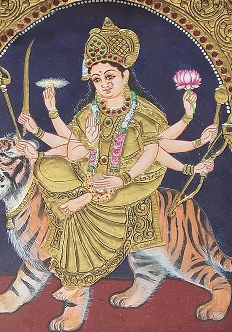 Buy Women Ashtabhuja Goddess Durga Tanjore Painting - HPT01105 ...