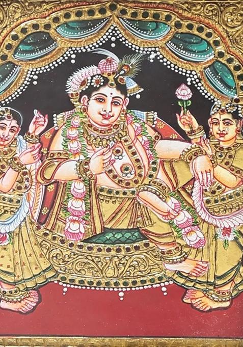 Buy Women Lord Krishna With Rukmini And Satyabhama Tanjore Painting ...