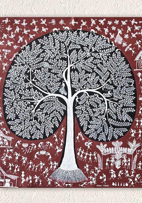 Buy Women Tree Of Life And Lifestyle Warli Painting Symbol Of Growth And Harmony - HPT01484 ...