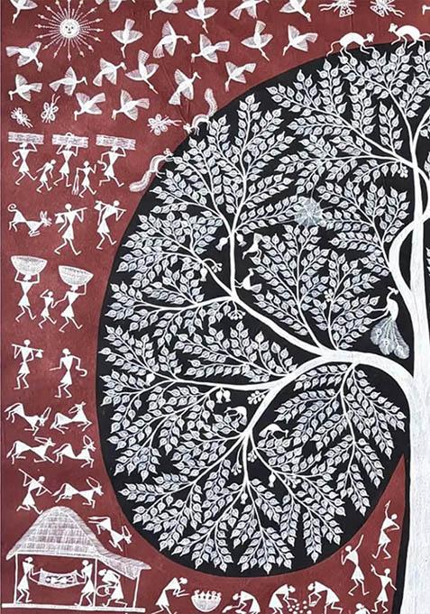 Buy Women Tree Of Life And Lifestyle Warli Painting Symbol Of Growth And Harmony - HPT01484 ...