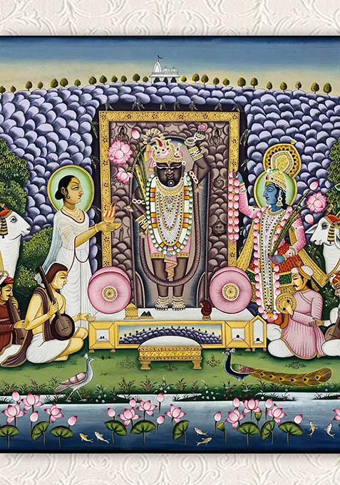 Buy Women Lord Krishna As Shrinathji Traditional Pichwai Painting Of ...