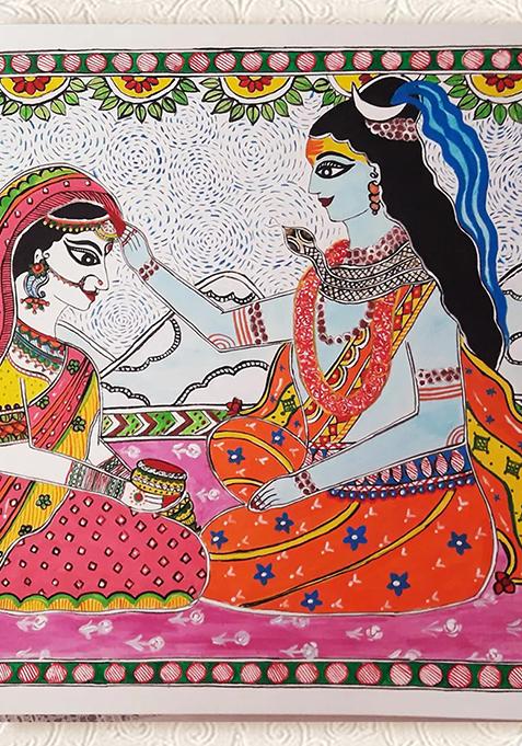 Buy Women Shiv Parvati Vivah Madhubani Painting Traditional Indian Folk Art - HPT01674 - Folk ...