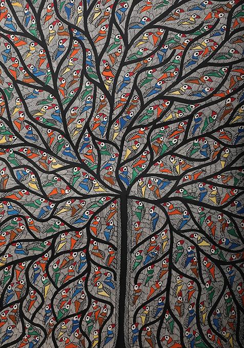 Buy Women Tree Of Life With Multiple Birds Handmade Paper Folk Painting ...