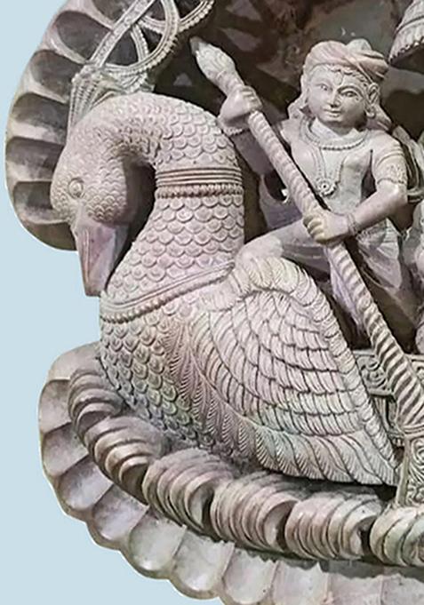 Buy Women Krishna And Gopis In Boat 15 Inch Pink Stone Statue Of ...