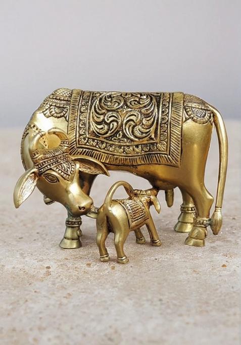 Buy Women Brass Show Piece Cow With Calf God Idol Statue - HST01139 ...