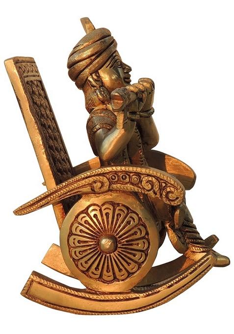 Buy Women Brass Show Piece Krishna With Chair God Idol Statue ...