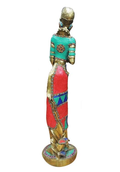 Buy Women Brass Show Piece Lady With Stick Statue - HST01536 - Brass ...