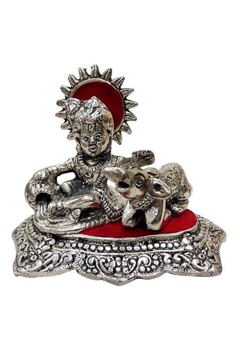 Buy Women Aluminium Showpiece Krishan Ji With Calf Statue - HST02645 ...