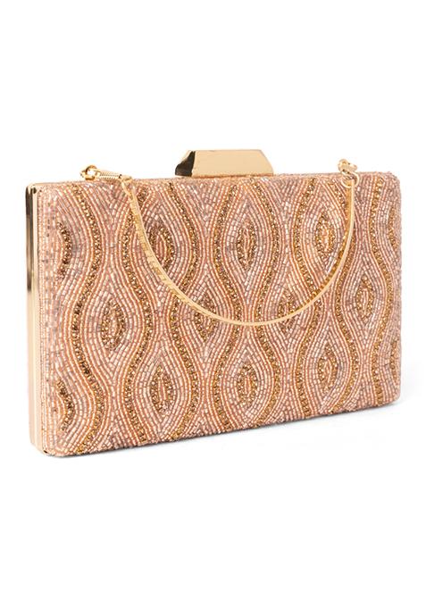 Buy Women Pastel Pink Bead Embroidered Clutch - IBG00137 - Beaded - Indya