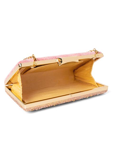 Buy Women Pastel Pink Bead Embroidered Clutch - IBG00137 - Beaded - Indya